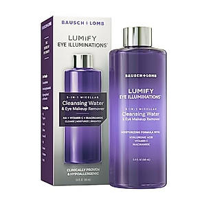 LUMIFY Eye Illuminations Cleansing Water & Eye Makeup Remover, 3-in-1 Micellar Water Contains Hyaluronic Acid, Vitamin C & Niacinamide, Clinically Proven & Hypoallergenic, 160mL