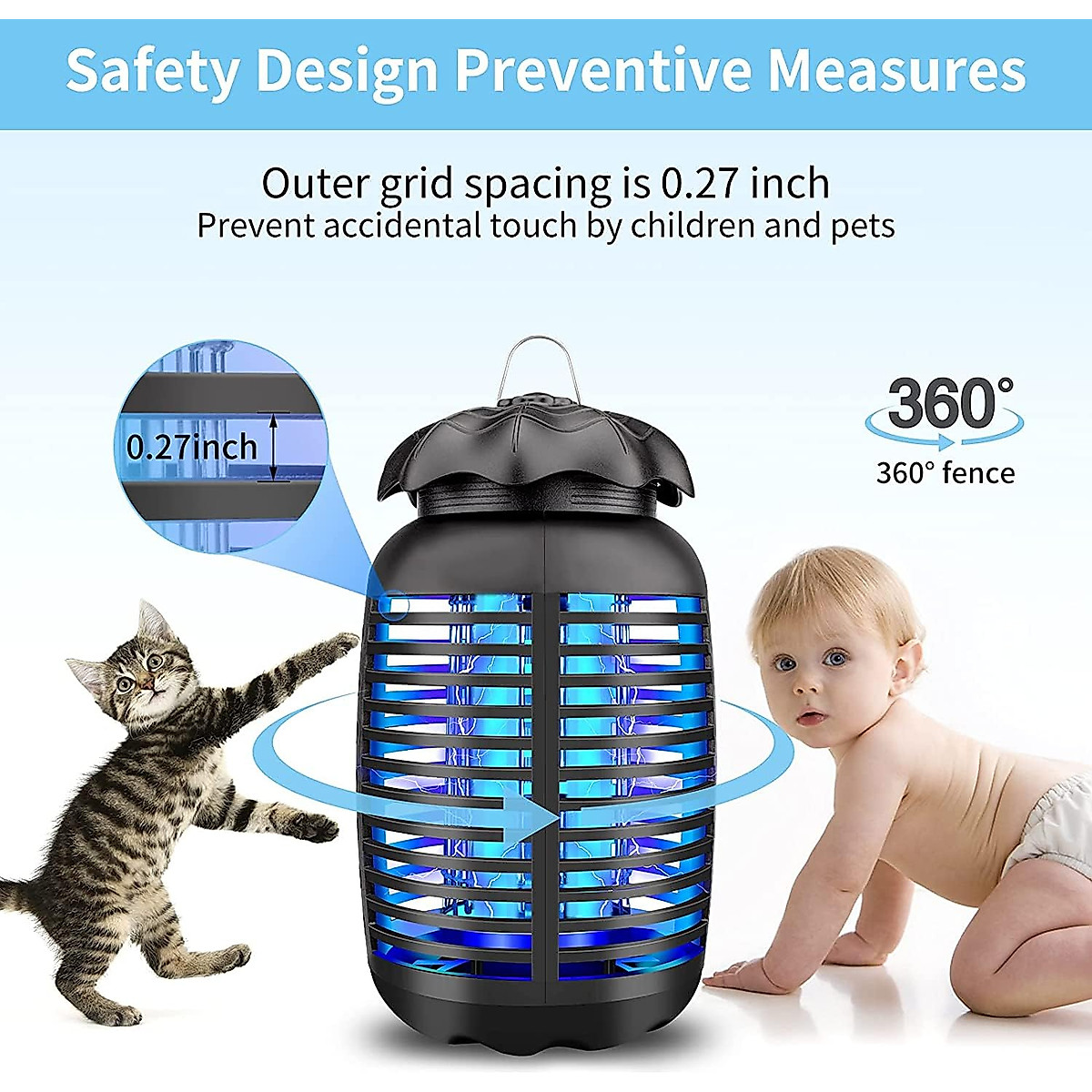 Bug Zapper Outdoor Electric, Mosquito Zapper Indoor, Fly Traps Zapper Instant Killing Grid Plug in, 100-120V, Bug Insect Mosquito Killer with 15W Bulb for Patio Garden Backyard Home