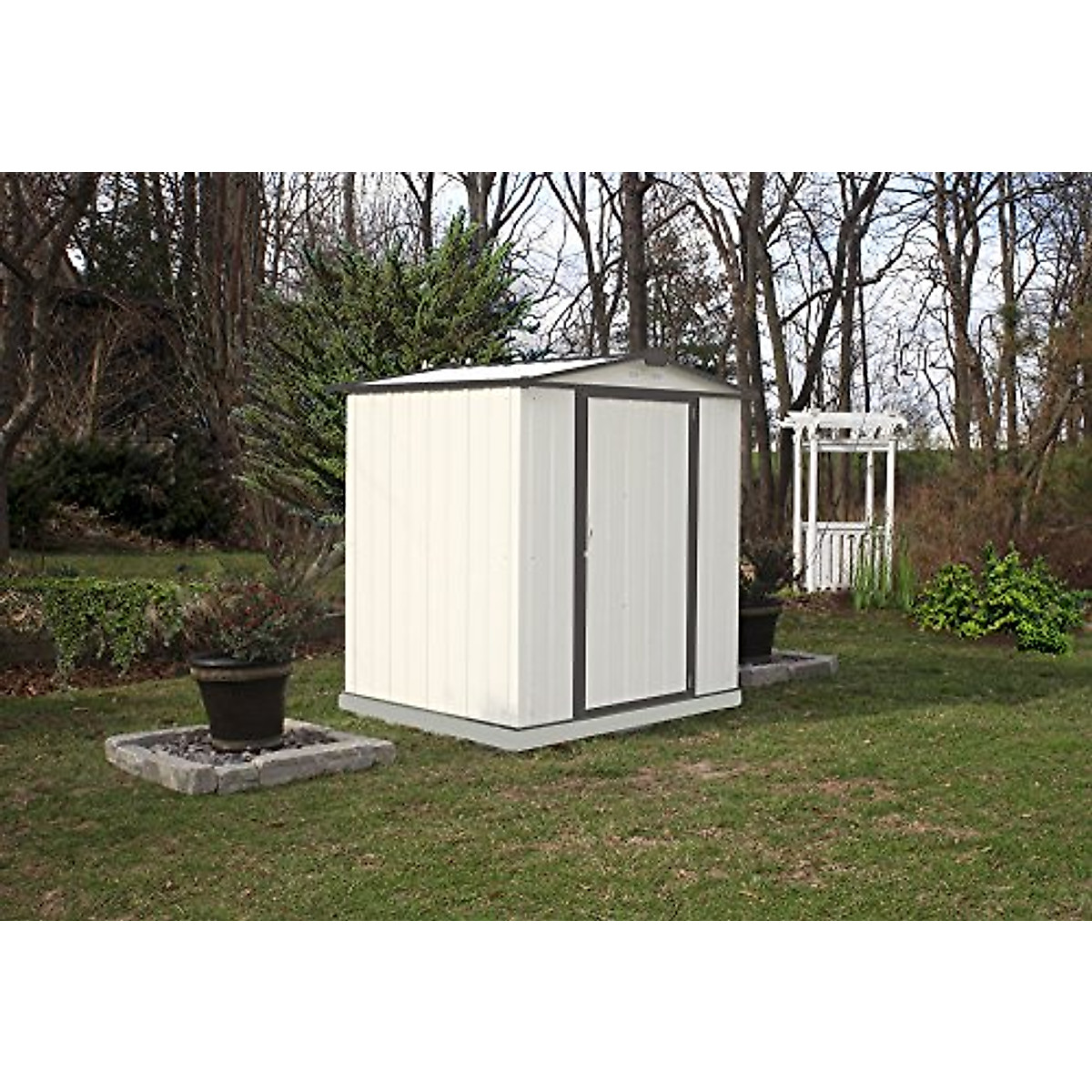 ARROW 6' x 5' EZEE Galvanized Steel Low Gable Shed Cream with Charcoal, Storage Shed with Peak Style Roof