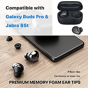 CharJenPro Memory Foam Ear Tips and Wax Guard for Galaxy Buds Pro and Jabra 85t. No Silicone Ear Tip Pain. Fits in Case. Ear Tips for Galaxy Buds Pro Foam Ear Tips Replacement.