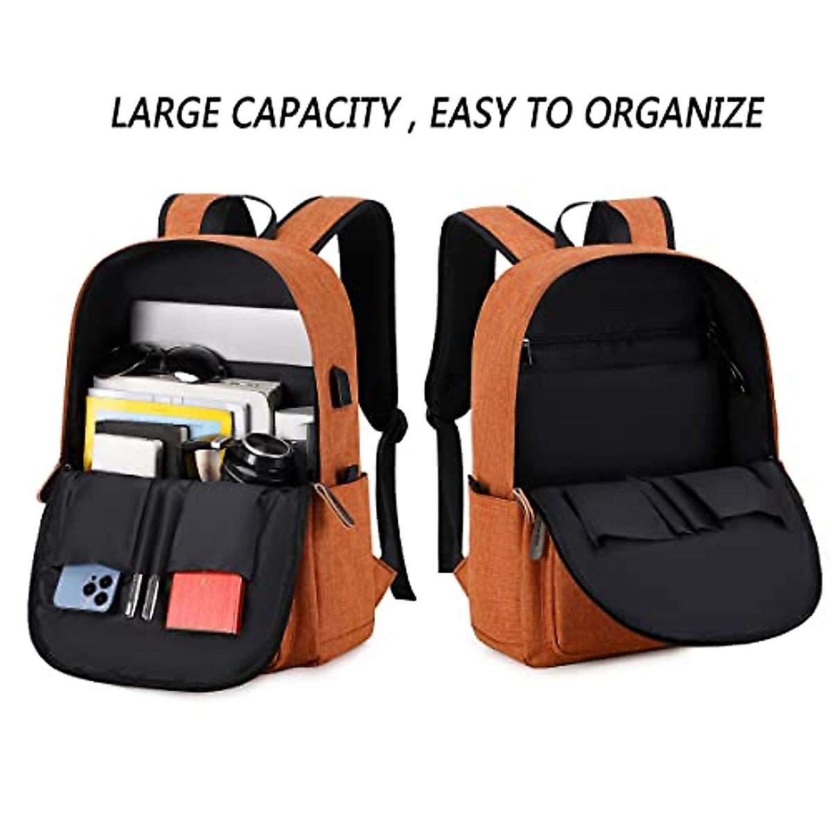 KYALOU Laptop Backpack, Lightweight Bookbag Casual Daypack for Men and Women, College with USB Charging Port - Light Brown