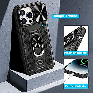 VEGO Armor Case for iPhone 14 Pro Max 5G 2022, Slide Camera Cover & Belt Clip Holster & Magnetic 360°Ring Kickstand Military Grade Heavy Duty Protection Case for iPhone 14 Pro Max 6.7”- Midnight Black