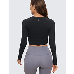 CRZ YOGA Womens Long Sleeve Crop Workout Tops Athletic Yoga Running Cropped Tops Slim Fit Gym Shirts Black Small