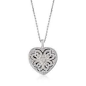Ross-Simons Sterling Silver Scrolled Heart Locket Necklace With Diamond Accents. 16 inches