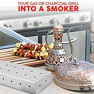Kaluns Smoker Box For Gas Grill or Charcoal Grill, Stainless Steel Smoke Box, Works with Wood Chips, Add Smoked BBQ Flavor, Hinged Lid ,Warp Free Grill Accessories