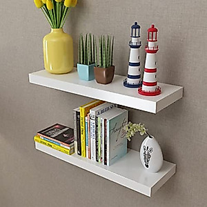 2 White MDF Floating Wall Display Shelves,Shelves for Wall Decor,Wall Shelves for Bedroom,Shelf Storage,Bookshelf Wall,Shelves for Bathroom,for Kitchen, Bathroom,Living Room, Bedroom,Book/DVD Storage