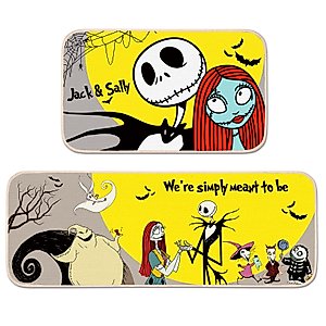 Jack Sally Kitchen Mats Set of 2 Halloween Decorations Indoor Christmas Nightmare Decor Kitchen Rugs Floor Doormat Bathroom Low-Profile for Holiday Home Before Party Outdoor Ornaments (multicolor)