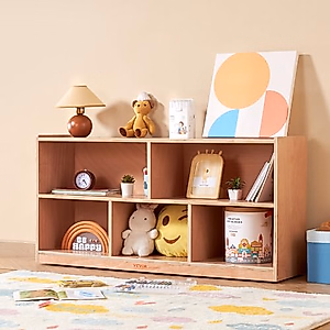 VEVOR 5-Compartment Montessori Bookshelf, Kids Toy Shelf Cubby Storage Shelf 2-Shelf, Classroom Cubbies, Classroom Furniture for Home, Daycare and Preschool, Natural