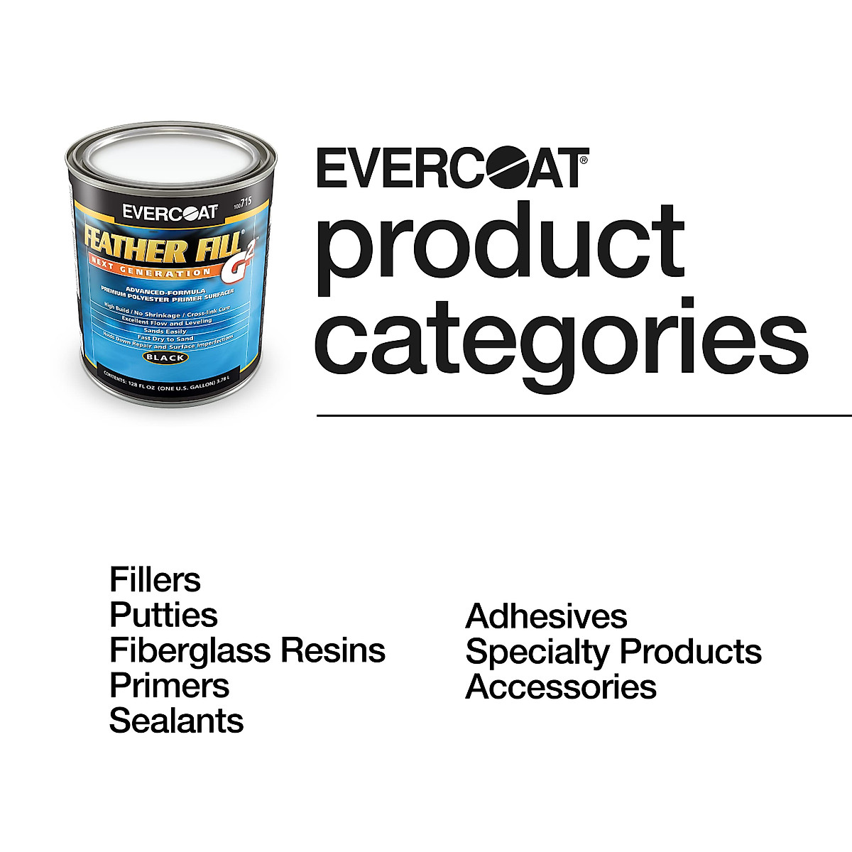 Evercoat Feather Fill G2 Premium Polyester Primer Surfacer for Fiberglass, SMC & More - 128 Fl Oz - Black