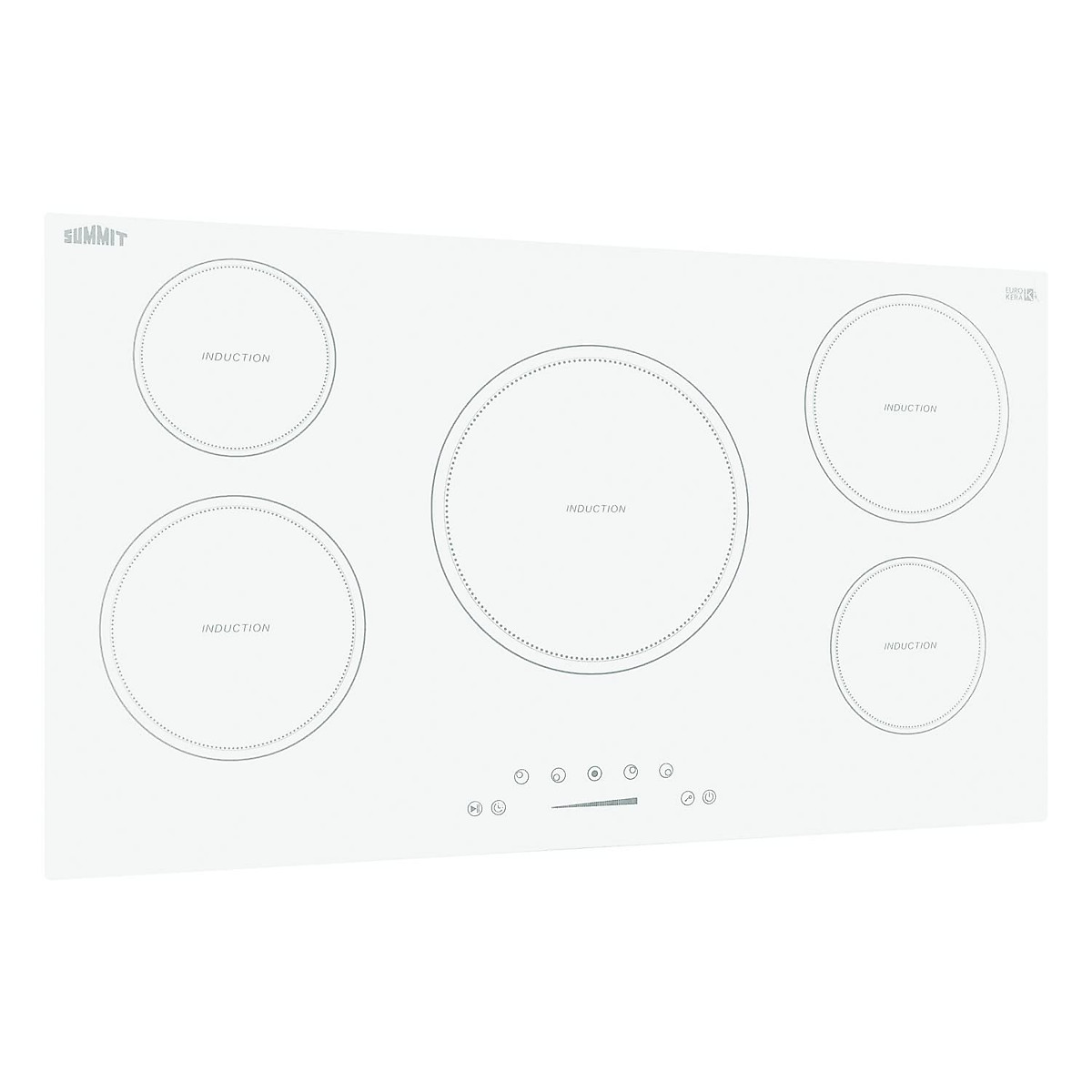 Summit SINC5B36W 36-inch 5 burner Digital Electric Induction Cooktop, White Ceramic Glass, 208V-240V, 9300W, Child lock, Energy Efficient, Timer, Easy to Clean