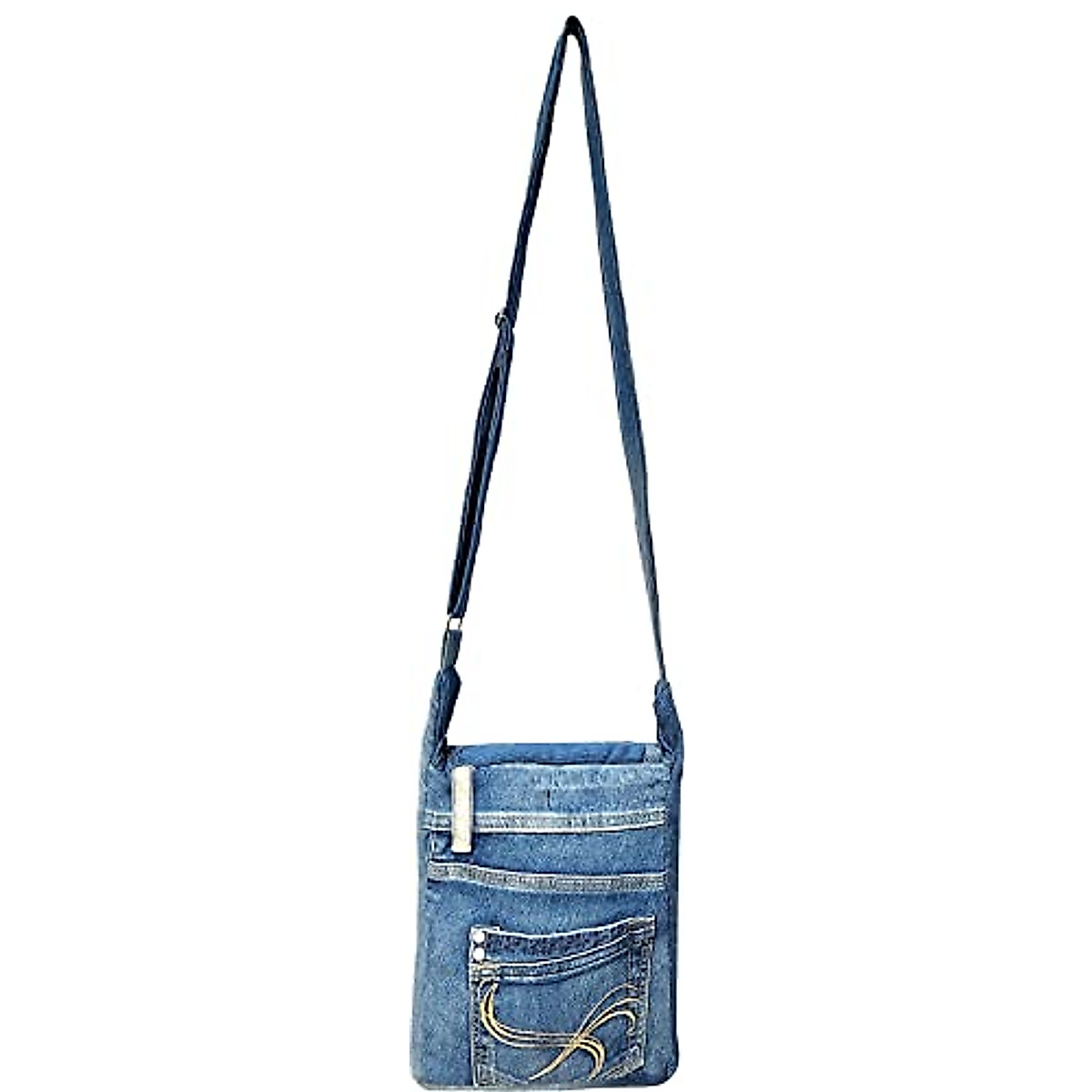 BDJ Upcycling Blue Denim Jeans Oblong Small Cross Body Shoulder Handbag Purse (Small Crossbody 5)