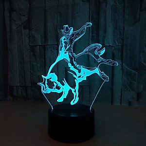 JruF Night Light for Kids 3D Night Light Bedside Lamp with Remote Control Changing Xmas Halloween Birthday Gift for Child Baby Girl,Horse Race and Cowboy