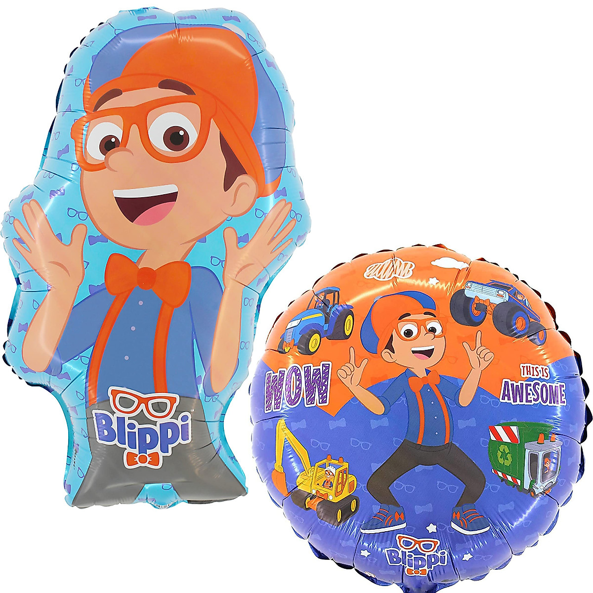 Toyland® 2 Pack Blippi Balloons - 18" Round Characters Balloon & Large 29" Blippi Shaped Balloon - Children's Party Decorations
