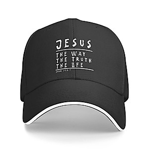 Jesus is The Way The Truth The Life Adjustable Trucker Hat Baseball Cap Men and Women Adjustable Casual Duck Tongue Hat Black