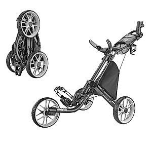 CaddyTek CaddyLite EZ Version 8 3 Wheel Golf Push Cart - Foldable Collapsible Lightweight Pushcart with Foot Brake - Easy to Open & Close, dark grey, one size