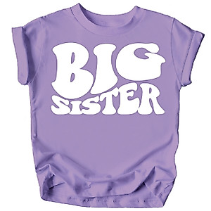 Olive Loves Apple Big Sister Retro Wavy Matching Sibling Shirts Purple Shirt 3T