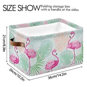 Cute Flamingo Storage Basket Bins Decorative Toy Organizer Bins Laundry Hamper Baskets with Handles for Home Boys Girls Office Closet Shelf Nursery Baskets,2 pcs