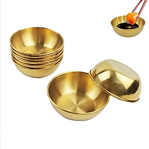 Proshopping 8Pcs Mini Stainless Steel Dipping Sauce Bowls, Dip Sauce Dishes, Round Seasoning Dishes Bowl, Small Individual Saucers Bowl, Sushi Dipping Bowl, Appetizer Plates, Silver 3.27"x3.27"x1.14"