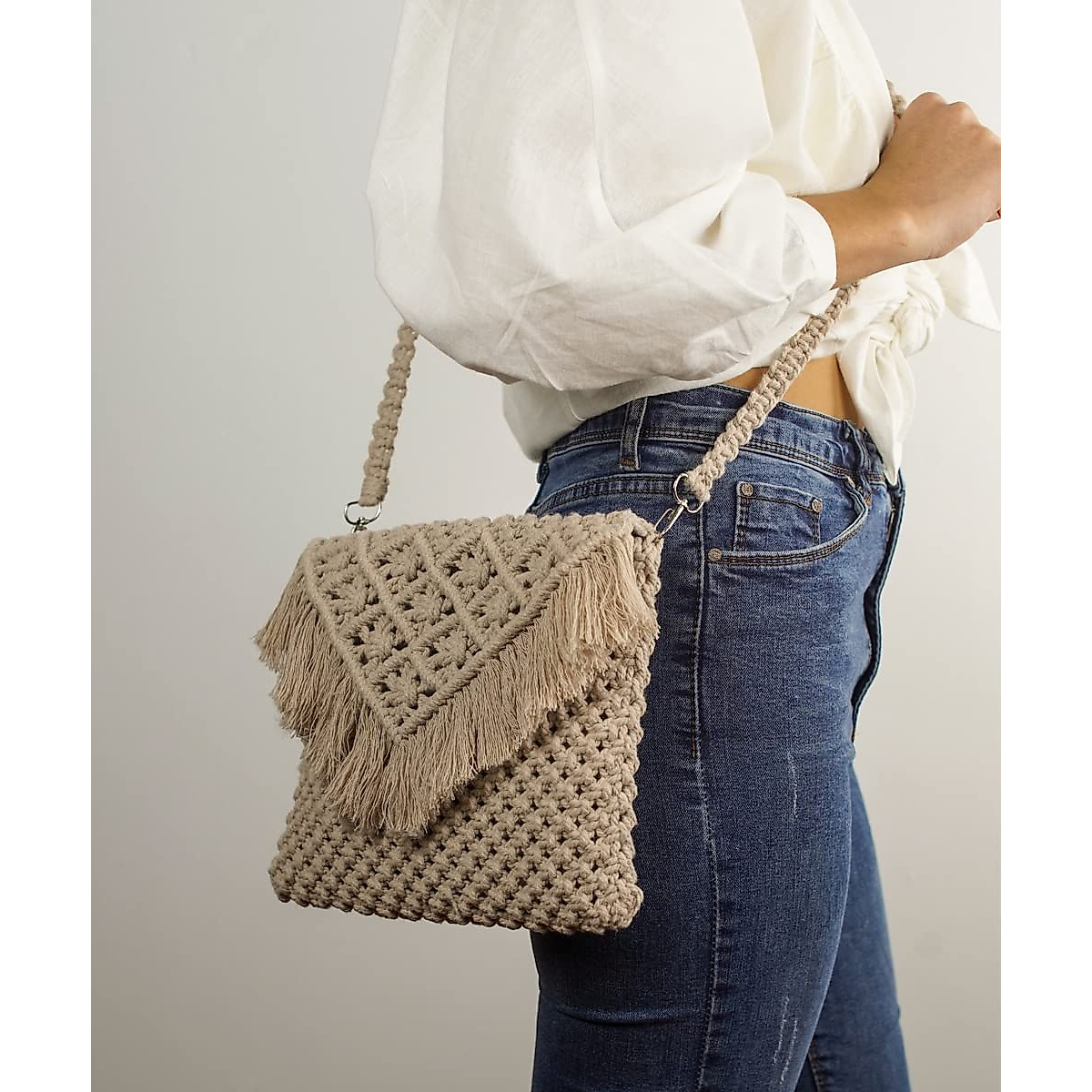 Wicker Purses for Women, Handmade Straw Bag, Rattan Purse (Khaki)