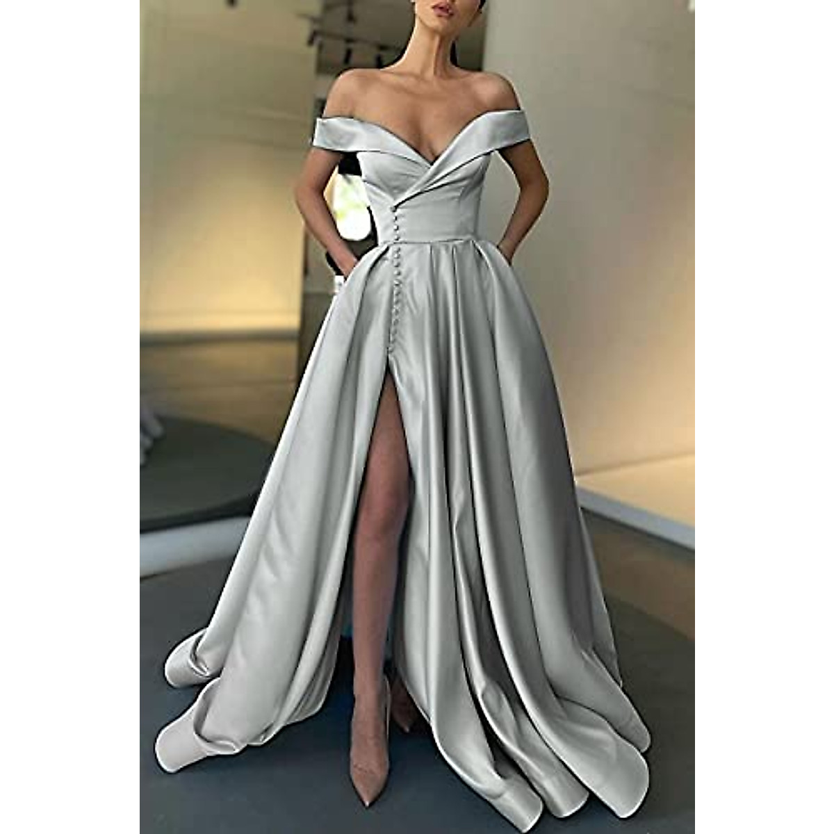 Mermaid Prom Dresses with Pockets for Junior Satin Pleated Formal Evening Gown US18W Hot Pink