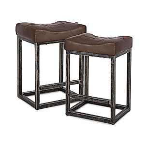Flysky Counter Height Bar Stools Set of 2, 24 inch Saddle Stool PU Leather Barstools with Metal Base, Footrest, Tall Bar Stool for Dining, Kitchen Island, Coffee, Pub(2PC, 24INCH)