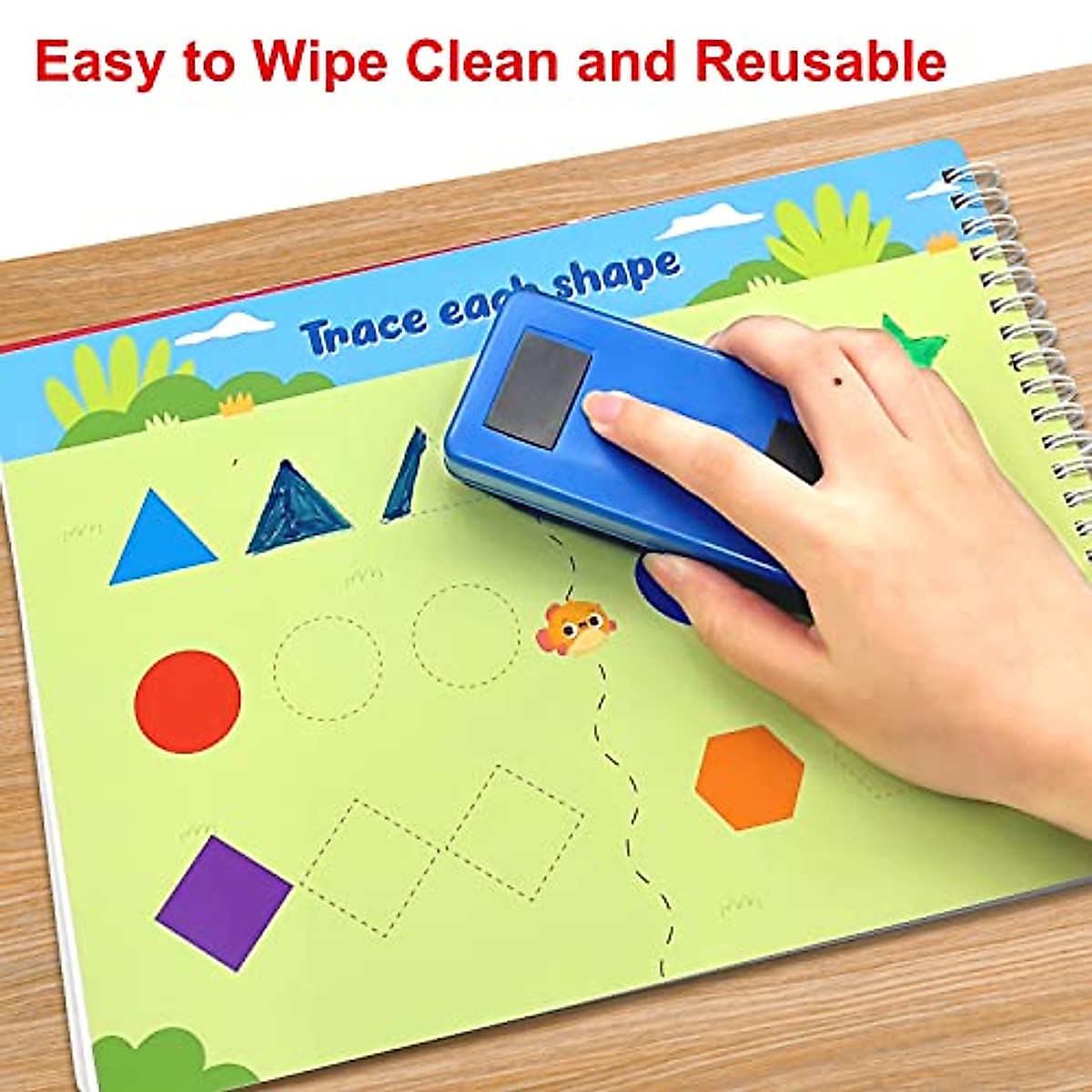 Handwriting Practice Book for kids, 40 Pages Toddlers Preschool Learning Activity Autism Educational Montessori Toys Learn Number Letters Shapes Animal & Sight Words Workbook with 8 Dry Erase Markers