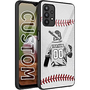 Personalized Baseball vs Name Number US Flag Decor Rubber Cover Phone Case for Samsung Galaxy A15/A25/A14/A54/A53/A03S/A02S/A12/A13/A32/A42/A51/A52/A71 Custom Baseball Phone case (Baseball batter)