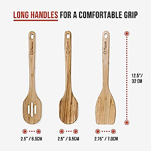 Chef Pomodoro Wooden Cooking Utensils 3-Piece Set, Bamboo | Large 12.5-Inch, Wooden Spatula for Cooking, Kitchen Utensil Set | Wooden Kitchen Frying Set,