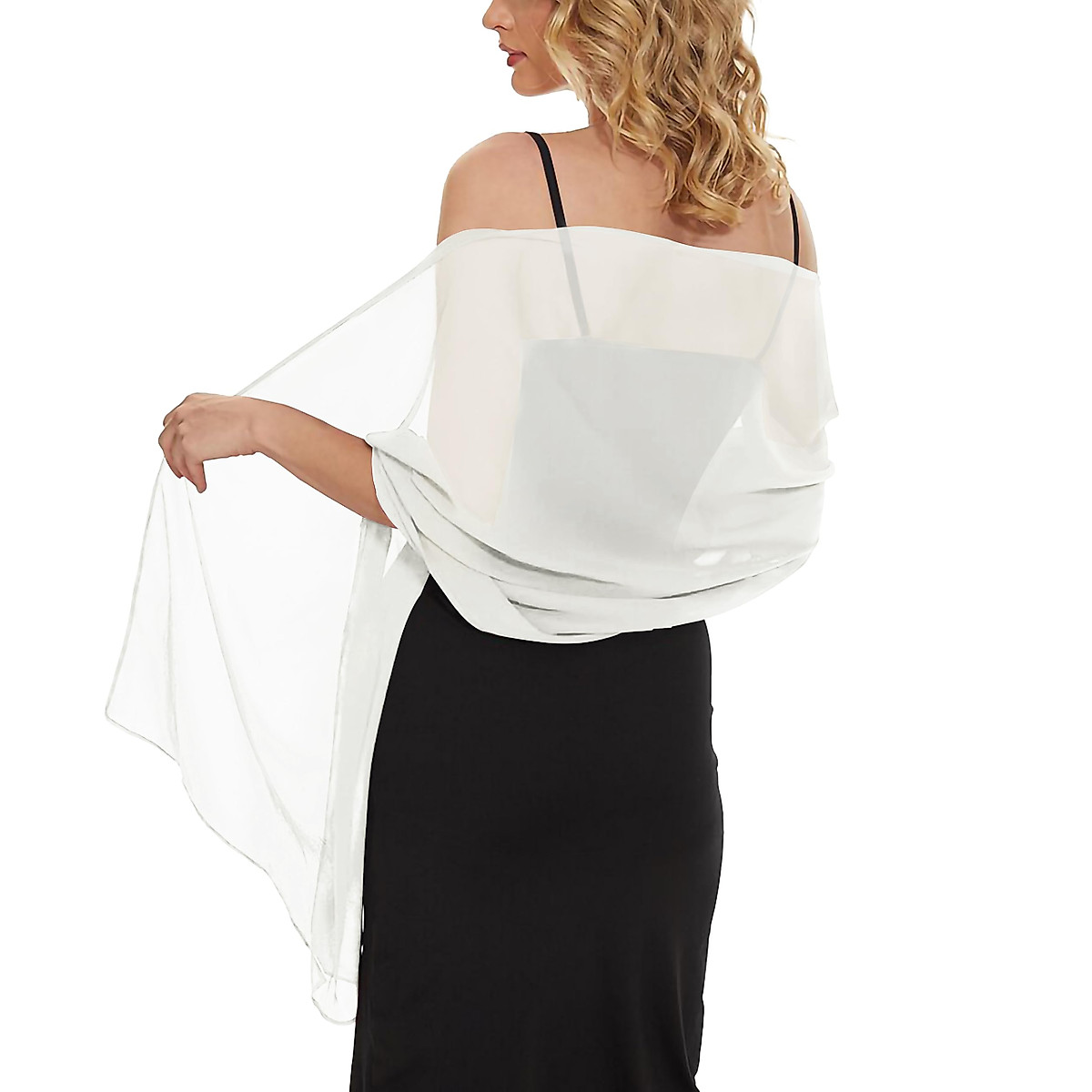 CHICGAL Women's Solid Chiffon Scarves Shawls Wraps for Bridal Wedding Party Evening Dress (White)