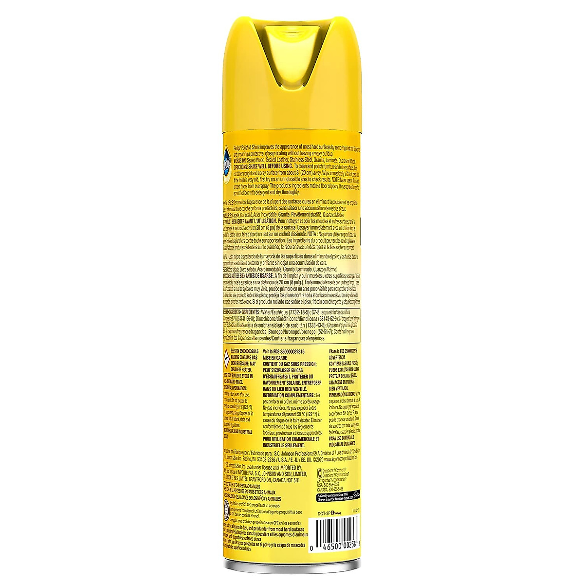 Pledge Polish and Shine Multiple-Purpose Cleaner, Lemon, 14.2 oz, 6/Carton (301168)