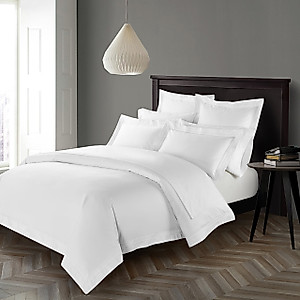 CASA BOLAJ DESIGNED TO DREAM Triomphe Collection 3 Pieces Do Not Include Filling White Color King Size Duvet Cover Set 100% Egyptian Cotton Sateen 400 Thread Count Luxury Handcraft(White,King)