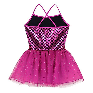 Moily Girls Sequins Mermaid Costume Criss Cross Back Fishscale Leotard Tutu Ballet Dress Princess Costume Rose Red 8