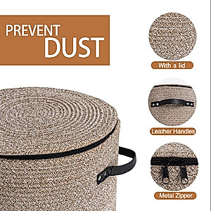 WAYIDEAL Cotton Rope Storage Basket with Lid & Wicker basket with Lid for Toys, Books, Multi-Purpose Storage Basket for Living Room,14x13inches(Brown)