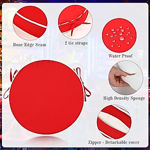 Kigley 4 Pcs 15 Inch Outdoor Round Bistro Chair Cushions Patio Bistro Round Foam Seat Cushion Round Chair Cushions with White Edge and Tie for Patio Bistro Garden (Red)