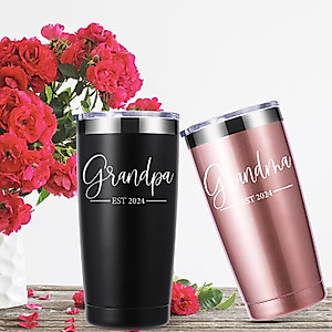 Grandpa Grandma Est 2024 20 OZ Tumbler.Anniversary New Grandpa Grandma Grandparents Grandparents to be Newborn Gifts.Fathers Mothers Grandfathers Grandmothers Day Couples Gifts.(Black&Rose Gold)