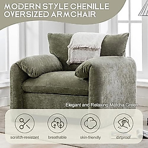 Miscoos Chenille Oversized Armchair - Modern Accent Chair & Single Sofa Lounge, 34'' Wide, Comfortable Seating for Living Room & Bedroom, Green