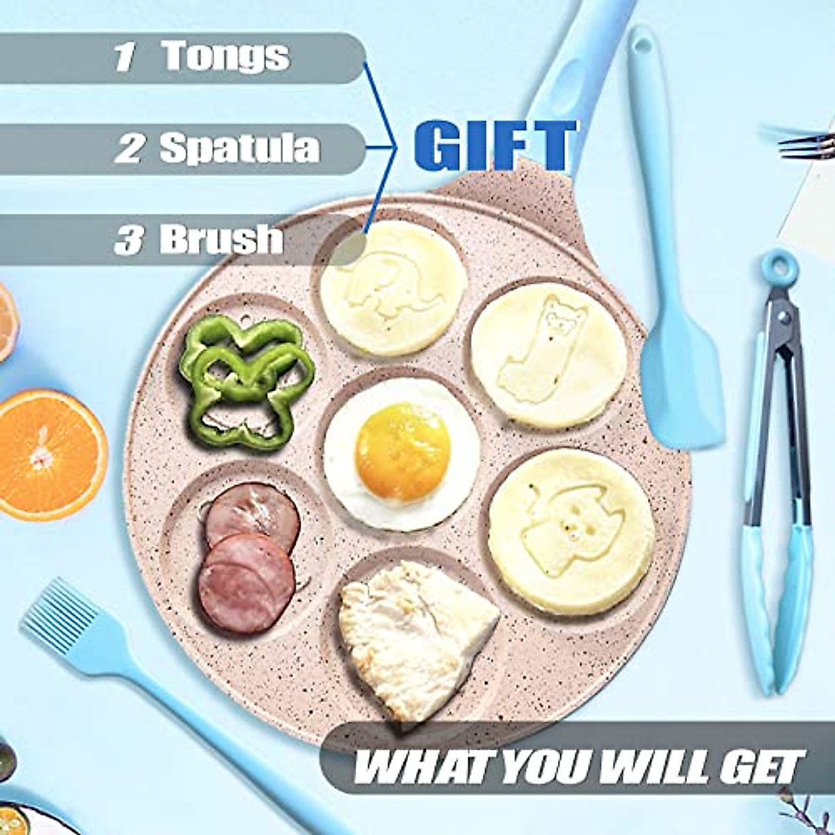 DAYOOH Pancake Pan Nonstick, Egg Waffle Maker Breakfast Silver Dollar Pancake Waffle Pan for Pancakes Nonstick Pancake Maker Griddle, Crepe Maker 7 Animal Pancakes Molds for Kids Omelette Skillet Pan