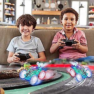 Afqjf Remote Control Car, RC Cars, 2.4GHz Electric RC Stunt Car with Sound & Light, Drift Stunt Car, 360° Rotating Vehicles with LED Headlights, RC Crawler Car Toy for 3 4 5 6 7 8-12 Year Old Kids