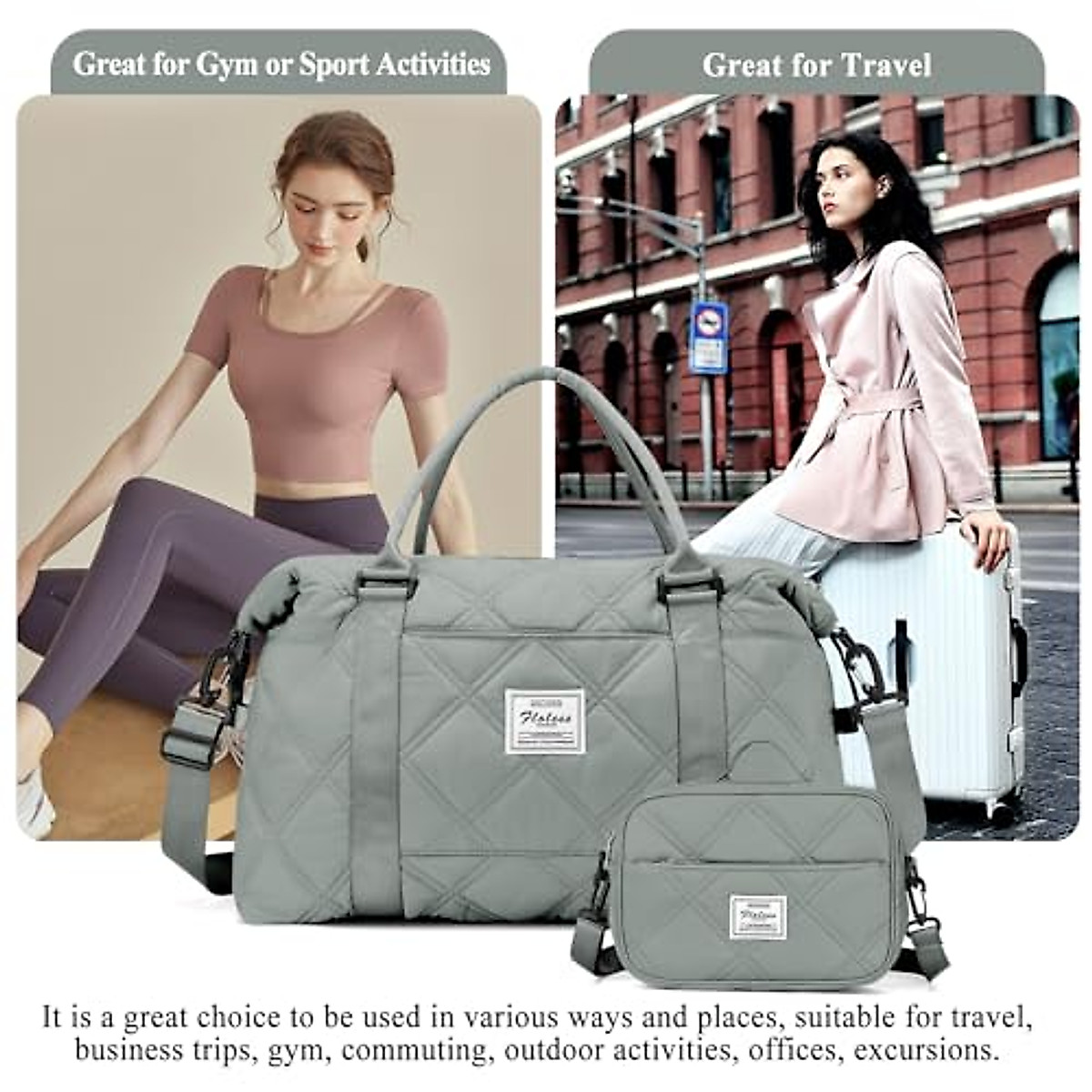 Weekender Bags for Women Travel, Overnight Travel Duffel Bag with Wet Pocket and Separate Toiletry Bag, Airplane Personal Item Travel Bag, Travel Tote Bag Carry On Bags,Gym Bag