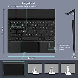 Doohoeek Multi-Device Bluetooth Backlit Keyboard with Trackpad, Keyboard with Mouse Pad & Kickstand for Tablets, Laptops, Phones and Computers