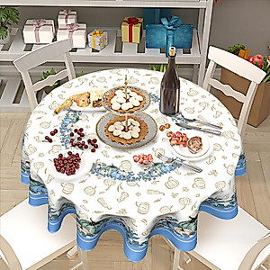 Miaoquhe Fall Blue Pumpkin Round Table Cloth 60 Inch Farmhouse Autumn Harvest Round Tablecloth Fall Thanksgiving Decorative Table Cloth Seasonal Dining Table Cover for Home Kitchen Picnic Party