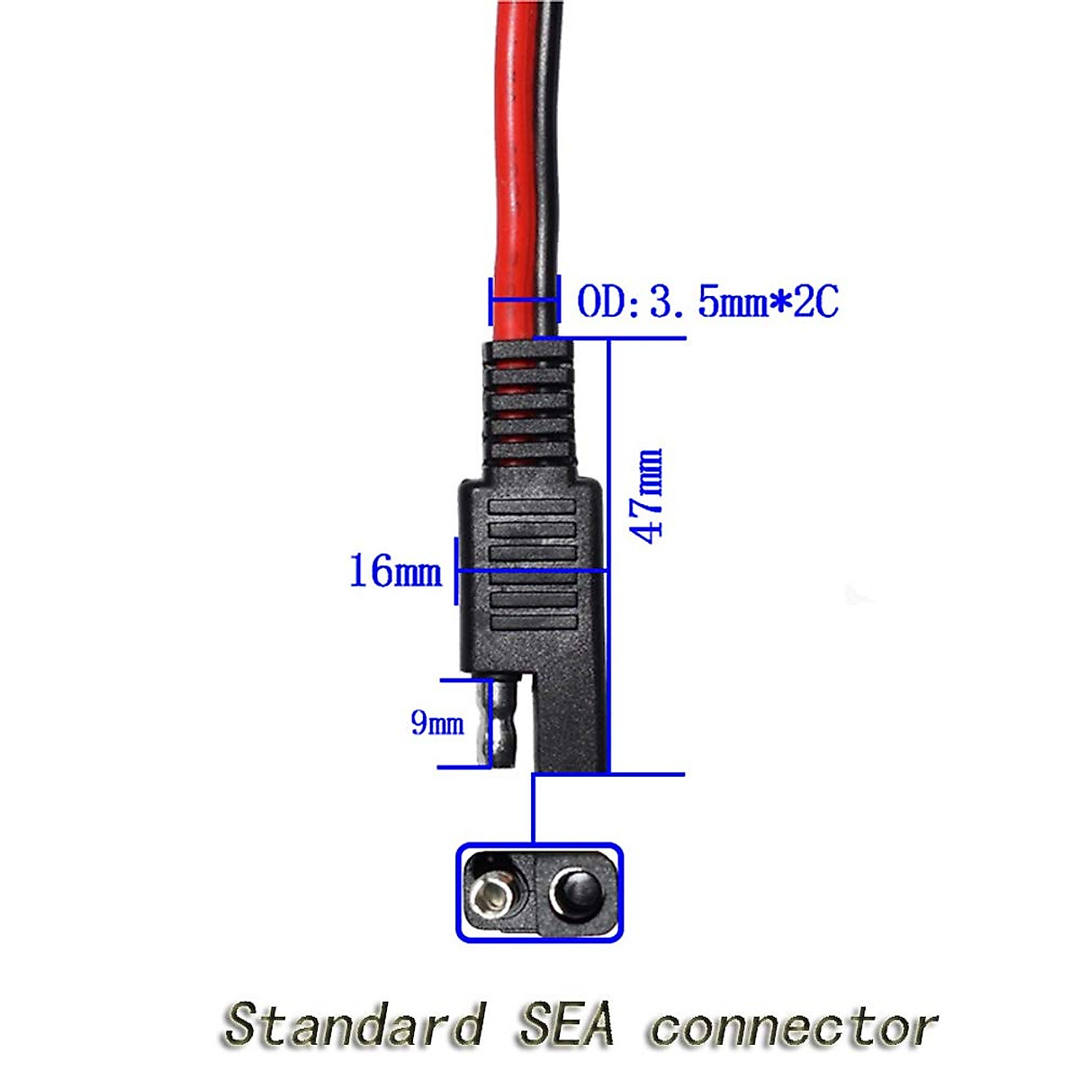 14AWG SAE DC Power Automotive Connector Cable Y Splitter 1 to 2 SAE Extension Cable, Fit for Suitable for Solar Battery Connection and Transfer 12inch/30cm - with Protective Cover