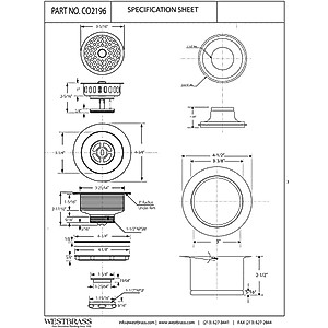 Westbrass CO2196-12 Combo Pack 3-1/2" Post Style Large Basket Strainer and Extra-Deep Collar Kitchen Sink Waste Disposal Flange with Stopper, Oil Rubbed Bronze