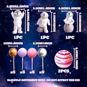 LaVenty Pink Space Cake Toppers Outer Space Astronaut Rocket Stars Cake Decorations for Birthday Party Supplies Baby Shower