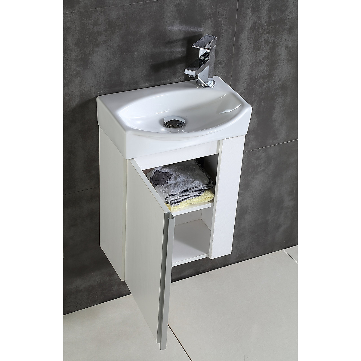 Fine Fixtures Compacto Small Bathroom Vanity Set with Sink -Wall-Mounted Cabinet- Sink top, and Mirror Included (White)