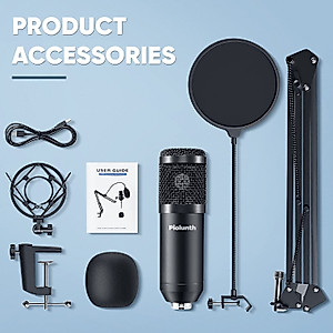 USB Microphone, Professional 192kHz/24Bit Plug & Play PC Computer Condenser Cardioid Mic Kit with Sound Advanced Chipset, for Streaming, Podcast, Studio Recording and Games