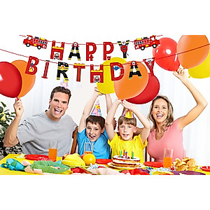 Fire Truck Happy Birthday Banner For Kids Fire Engine Rescue Birthday Party Sign, Fire Truck Birthday Party Supplies For Boys Red