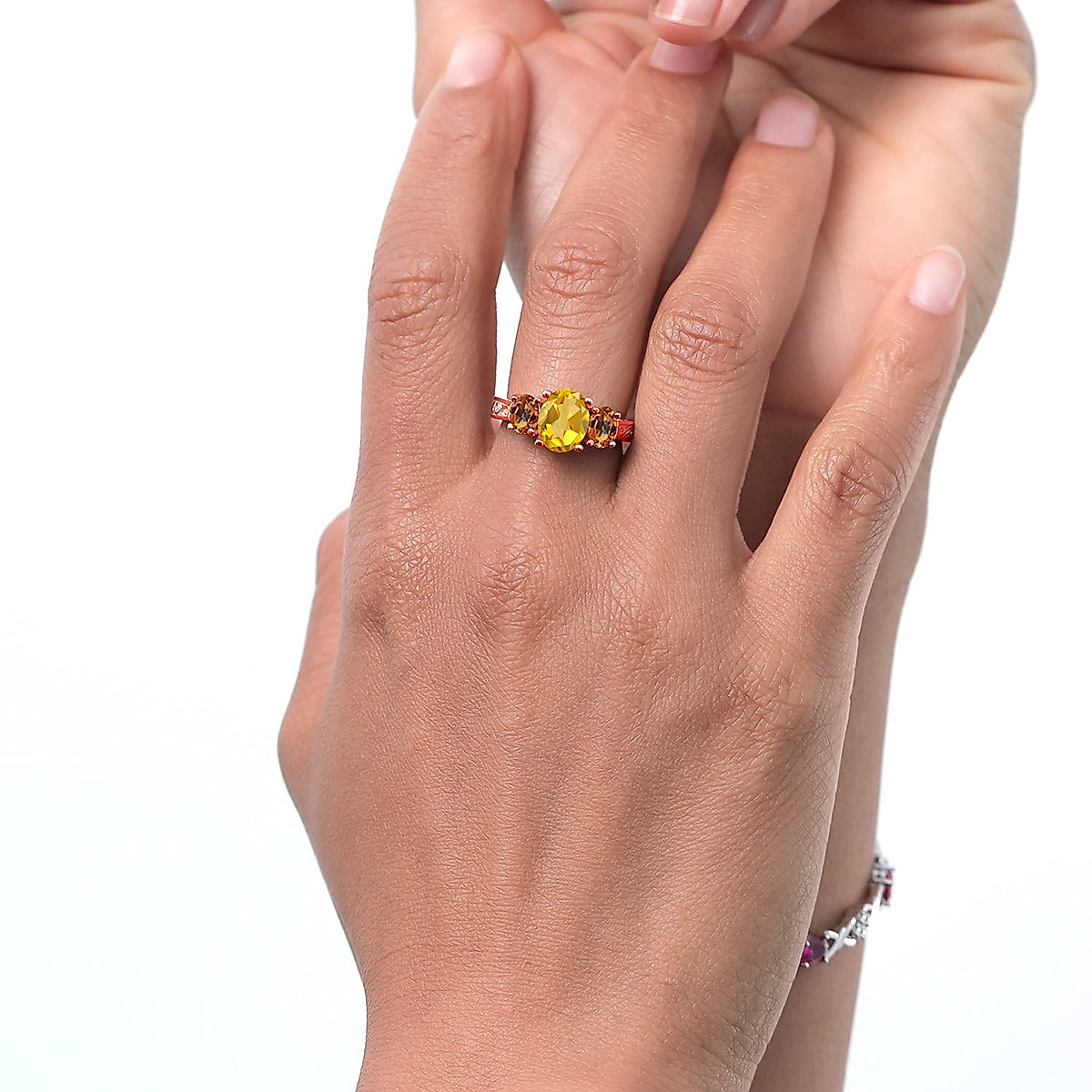 Gem Stone King 925 Sterling Silver Yellow Citrine and Blue Sapphire 3-Stone Engagement Ring For Women | 2.25 Cttw | Gemstone Birthstone | Available In Size 5, 6, 7, 8, 9