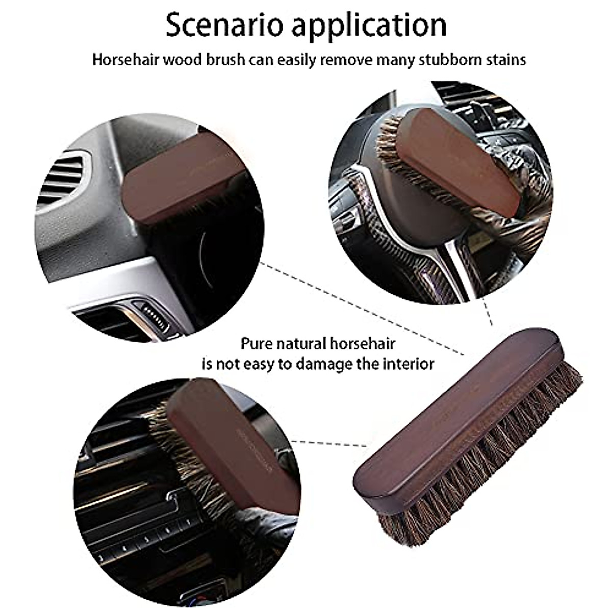 Long Bristle Horse Hair Leather Cleaning Brush, with Shoeshine Gloves Cleaner Leather Care Tools(Brown)…