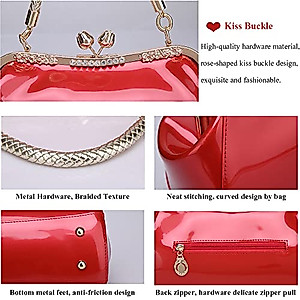 ZiMing Shiny Patent Leather Handbags Women Vintage Kiss Lock Tote Bags with Metal Top Handle Purses Evening Handbag Satchel Shoulder Bag Crossbody Bag with Long Shoulder Straps-Red
